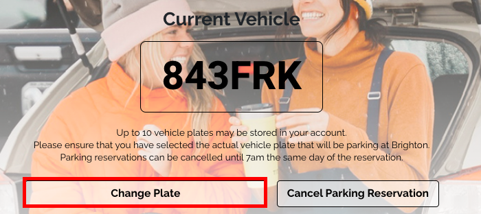 How do I update my license plate for parking reservations?
